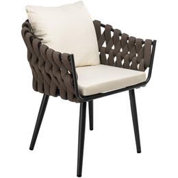 CLP Gartensessel Naxos aus Seilgeflecht Taupe mit Armlehnen, Gartenstuhl f&uuml;r Balkon, Terrasse und Garten, bis 150 kg belastbar