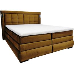Boxspringbett OTTO HOME, B:204cm L:215cm, braun, Holz teilmassiv, Holzwerkstoff, Spanplatte, Jugendzimmer, Komplettbetten, "MIVVA mit Bettkasten, mit