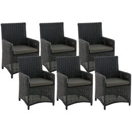 CLP Gartenstuhl 6er Set Fontana, Polyrattan Gartenst&uuml;hle, Hochlehner mit Sitzkissen, Wetterfeste Garten-Sessel mit Armlehnen, Outdoor Stuhlset