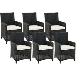 CLP Gartenstuhl 6er Set Fontana, Polyrattan Gartenst&uuml;hle, Hochlehner mit Sitzkissen, Wetterfeste Garten-Sessel mit Armlehnen, Outdoor Stuhlset