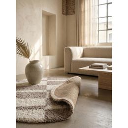 KADIMA DESIGN Hochflorteppich WERFEN, kariert, Beige, &Oslash; 120 cm