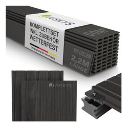 Juskys WPC Terrassendielen 50 m&sup2; &ndash; 220 cm Dielen, wetterfest inkl. Unterkonstruktion &ndash; Grau