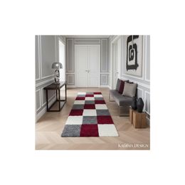 KADIMA DESIGN Hochflorteppich RHEIN, kariert, Rot, 80 x 250 cm