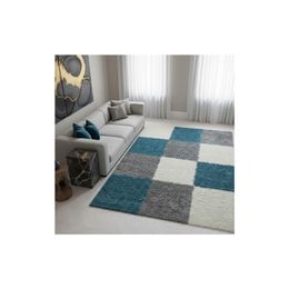 KADIMA DESIGN Hochflorteppich RHEIN, kariert, T&uuml;rkis, 160 x 230 cm