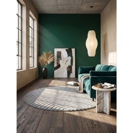 KADIMA DESIGN Hochflorteppich Organische B&ouml;gen mit 3D-Effekt Silber 200x200 cm Waschbar