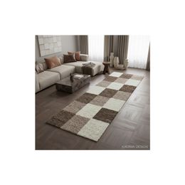 KADIMA DESIGN Hochflorteppich RHEIN, kariert, Mokka, 80 x 250 cm