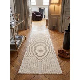 KADIMA DESIGN Hochflorteppich Organische B&ouml;gen mit 3D-Effekt Creme 80x250 cm Waschbar