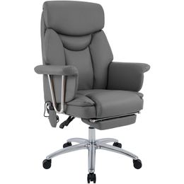 CLP B&uuml;rostuhl ergonomisch mit Massagefunktion Dahra, h&ouml;henverstellbarer Schreibtischstuhl mit Fu&szlig;ablage, Echtleder Akzente, belastbar bis 135 kg