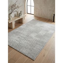 KADIMA DESIGN Kurzflorteppich ILLER, mit 3D-Design, aus Jute, Silber, 80 x 150 cm