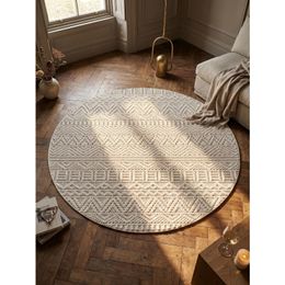 KADIMA DESIGN Flachgewebe-Teppich Ethno Creme 160x160 cm Ethno-Streifen