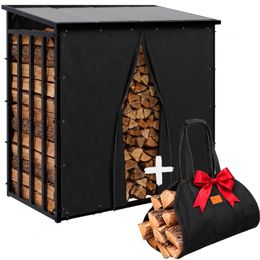 CLP Kaminholzst&auml;nder au&szlig;en 189x100x187 cm Desmond, Brennholzlager aus Stahl, Planen aus 600D-Polyester, Holztragetasche als Geschenk