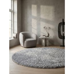 KADIMA DESIGN Hochflorteppich RHEIN, einfarbig, aus Polypropylen, Hellgrau, &Oslash; 200 cm