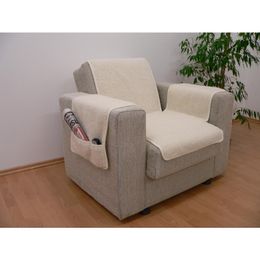 Linke Licardo Husse Kombinierter Armlehnen- und Sesselschoner Wolle ecru 150 cm x 50 cm + 2 mal 70 cm x 40 cm mit 2 Taschen