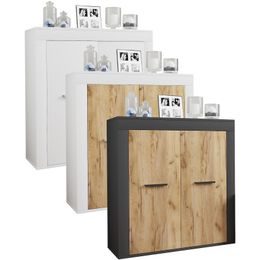 VCM Holz Kommode Sideboard mit Dreht&uuml;ren Ma&szlig;e ca. H. 89 x B. 80 x T. 35 cm - Usilo
