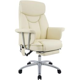 CLP B&uuml;rostuhl ergonomisch mit Massagefunktion Dahra, h&ouml;henverstellbarer Schreibtischstuhl mit Fu&szlig;ablage, Echtleder Akzente, belastbar bis 135 kg