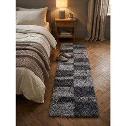 KADIMA DESIGN Hochflorteppich WERFEN, kariert, Grau, 80 x 250 cm