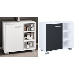 VCM Holz Waschbeckenunterschrank Badschrank Ma&szlig;e: H. 58 x B. 60 x T. 30 cm 1 Dreht&uuml;r 3 kleine offene Regalf&auml;cher - Zalo L