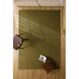 Teppich Wecon Home, B:160cm H:7mm L:230cmoliv gr&uuml;n, Schurwolle, Wohnzimmer, Teppiche, "Castello ONE", Schurwolle, Kurzflor mit Hoch-Tief-Effekt,