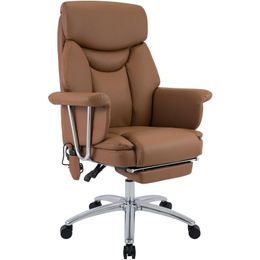 CLP B&uuml;rostuhl ergonomisch mit Massagefunktion Dahra, h&ouml;henverstellbarer Schreibtischstuhl mit Fu&szlig;ablage, Echtleder Akzente, belastbar bis 135 kg