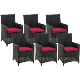 CLP Gartenstuhl 6er Set Fontana, Polyrattan Gartenst&uuml;hle, Hochlehner mit Sitzkissen, Wetterfeste Garten-Sessel mit Armlehnen, Outdoor Stuhlset