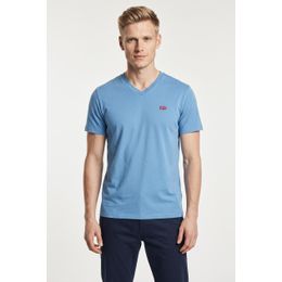 Levi's LEVI'S Herren V-Shirt "LE ORIGINAL HM VNECK", blau, Gr. S, unifarben, Jersey, Obermaterial: 100% Baumwolle, Shirts, mit Logostickerei