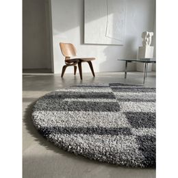 KADIMA DESIGN Hochflorteppich WERFEN, kariert, Grau, &Oslash; 160 cm