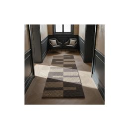 KADIMA DESIGN Hochflorteppich WERFEN, kariert, Taupe, 80 x 250 cm