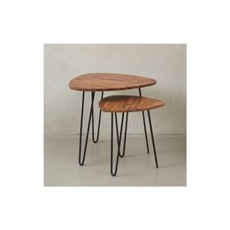 KADIMA DESIGN 2er Set Beistelltisch Sheesham Holz und Metall, Industrial-Design, Vielseitig.