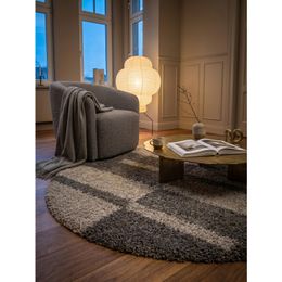 KADIMA DESIGN Hochflorteppich WERFEN, kariert, Taupe, &Oslash; 120 cm