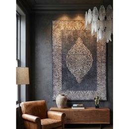 KADIMA DESIGN Flachwebteppich Waschbar PIZOL, mit Barock-Motiv, Schwarz, 200 x 290 cm