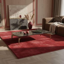KADIMA DESIGN Kurzflorteppich Waschbar NECKAR, einfarbig, Rot, 160 x 230 cm