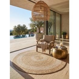 KADIMA DESIGN Teppich Outdoor KAUNS in Beige, im Vintage-Stil, &Oslash; 120 cm