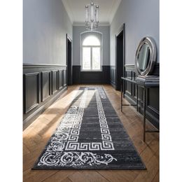 KADIMA DESIGN Teppich Kurzflor ASPEN in Grau, mit M&auml;ander-Muster, 80 x 300 cm