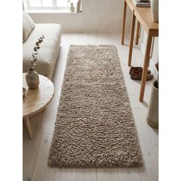 KADIMA DESIGN Hochflorteppich RHEIN, einfarbig, aus Polypropylen, Beige, 80 x 250 cm
