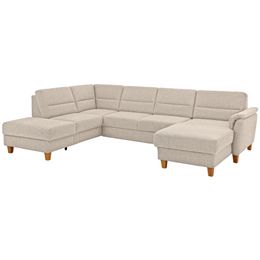 Wohnlandschaft Home Affaire, B:308cm H:89cm T:212cm, beige, 100% Polyester;Struktur (100% Polyester);Luxus-Microfaser in Lederoptik (100% Polyester),