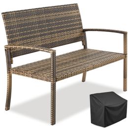 TecTake&reg; Rattan-Gartenbank, 2-Sitzer, robustes Polyrattan, 125 x 62,5 x 90 cm, inklusive Schutzh&uuml;lle