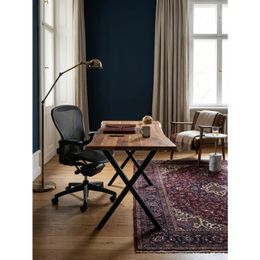 KADIMA DESIGN Schreibtisch Massivholz Baumkante X-Gestell, Akazie 120x60x76 cm