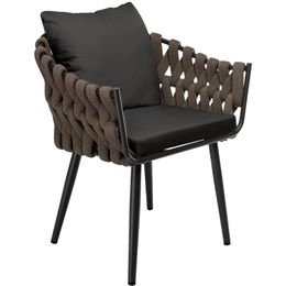CLP Gartensessel Naxos aus Seilgeflecht Taupe mit Armlehnen, Gartenstuhl f&uuml;r Balkon, Terrasse und Garten, bis 150 kg belastbar