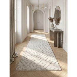 KADIMA DESIGN Teppich Hochflor TALFER in Creme, geometrisch, 80 x 250 cm