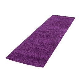 KADIMA DESIGN Teppich Hochflor RHEIN in Violett, einfarbig, 80 x 250 cm