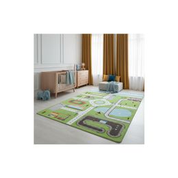 KADIMA DESIGN Spielteppich TRAUN in Gr&uuml;n, mit Spielstra&szlig;en-Motiv, 120 x 170 cm
