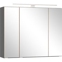 Spiegelschrank Welltime, B:80cm H:64cm T:20cm, grau, MDF, Badezimmer, Schr&auml;nke, "TRIENT, 3D-Spiegelschrank 80 cm, ged&auml;mpfte Scharniere",