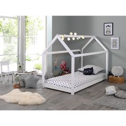 Vipack Hausbett Set CABANE mit Matratze -versch. Ausf&uuml;hrungen - Liegefl&auml;che 90 x 200 cm Kiefer wei&szlig;