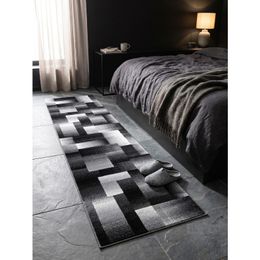 KADIMA DESIGN Kurzflorteppich ASPEN, abstrakt kariert, Schwarz, 80 x 150 cm
