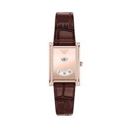 Emporio Armani Damen Quarzuhr, rosa, Armbanduhren, Armbanduhr, Lederarmband, analog, Glassteine