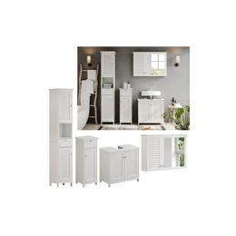 VICCO Badm&ouml;bel-Set Riad, Wei&szlig;, Badezimmer, moderne Badserie, Lamellen-Front, Waschtischunterschrank, Spiegelschrank, Midischrank, Hochschrank