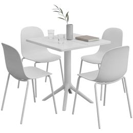 CLP Gartenm&ouml;bel-Set wetterfest Nerra, 4 Stapelst&uuml;hle und quadratischer Gartentisch, ergonomisch, 5-teilige Sitzgruppe stapelbar