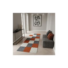 KADIMA DESIGN Teppich Hochflor RHEIN in Terrakotta, kariert, 80 x 250 cm