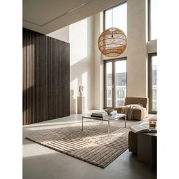 Hochflorteppich Cord-Streifen-Patchwork Beige 280x370 cm Waschbar