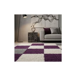 KADIMA DESIGN Hochflorteppich RHEIN, kariert, Violett, 200 x 290 cm